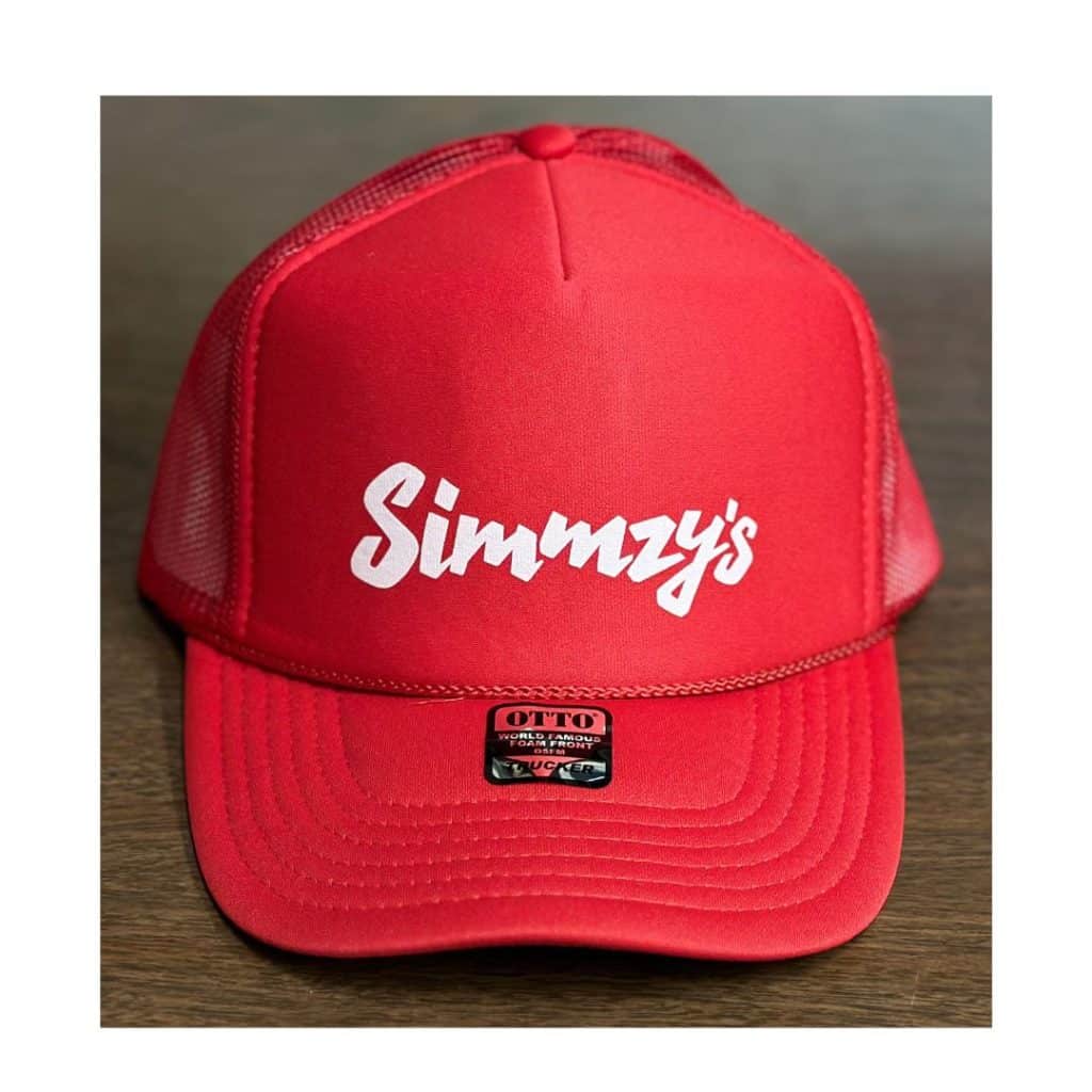 Simmzy's Logo Trucker Hat in Red - Simms Restaurants